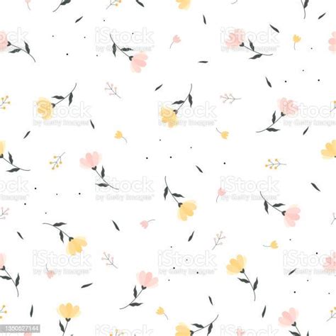매끄러운 텍스처 패턴 작고 큰 꽃 배경에 분홍색과 노란색 랜덤 산란 패턴 직물 직물 출판 선물 포장 벡터 일러스트에 사용 0명에 대한 스톡 벡터 아트 및 기타 이미지