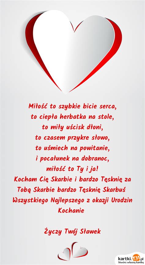 Kocham Cię Skarbie i bardzo Tęsknię za Tobą Skarbie bardzo Tęsknię