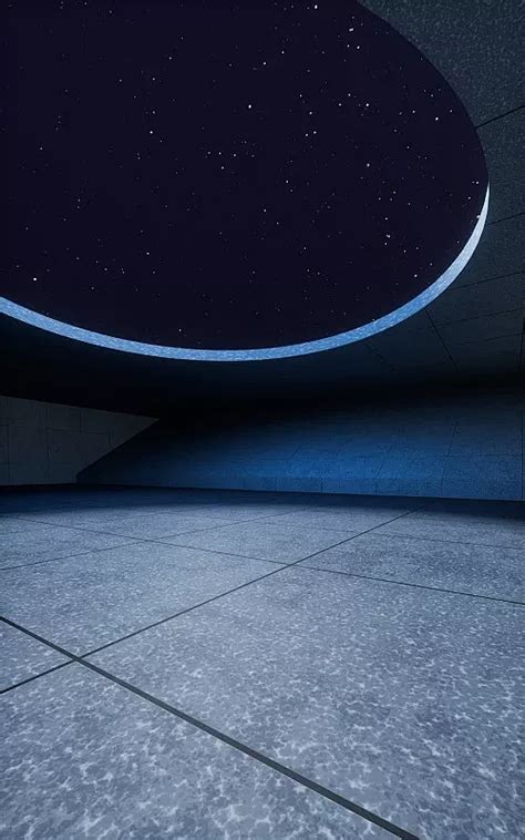夜晚的混凝土建筑室内空间3d渲染图片素材