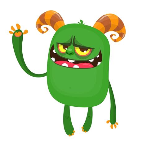 Premium Vector Cute And Grumpy Cartoon Monster Waving Vector