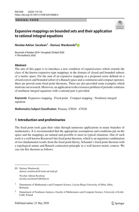 Pdf Expansive Mappings On Bounded Sets And Their Application To Rational Integral Equations
