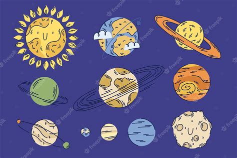 Ensemble De Planètes Du Système Solaire Sur Fond Bleu Dans Un Style