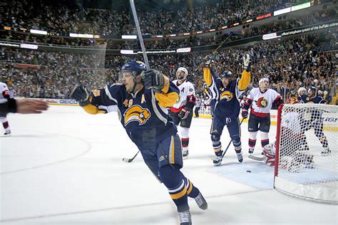 Buffalo Sabres Co Captain Daniel Briere Celebrates Scoring The Game