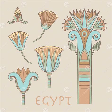 Egyptian Floral Colorful Design Element Set Isolated On White Lotus