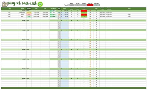 Project Task List Excel Spreadsheet Fully Editable Organize Your Projects Effectively Free Task