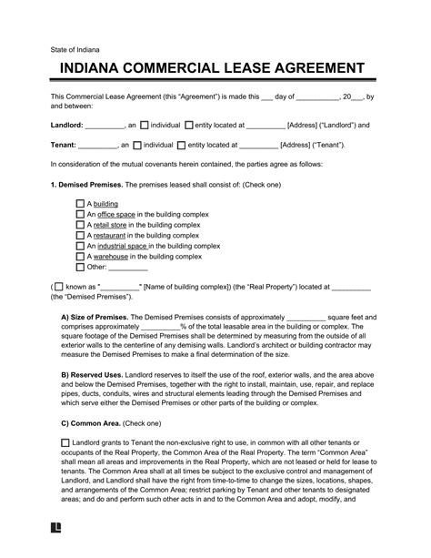 Free Indiana Commercial Lease Agreement Template Pdf And Word