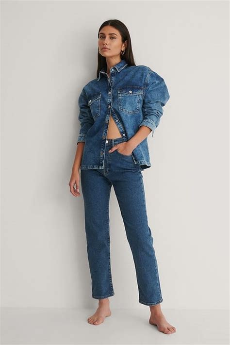 V Shaped Waist Straight Denim Blue Na