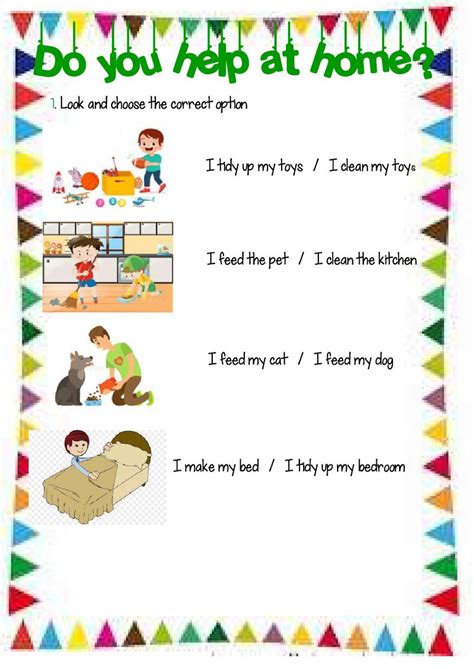 Household chores interactive worksheet for º primaria You can do the exercises online or