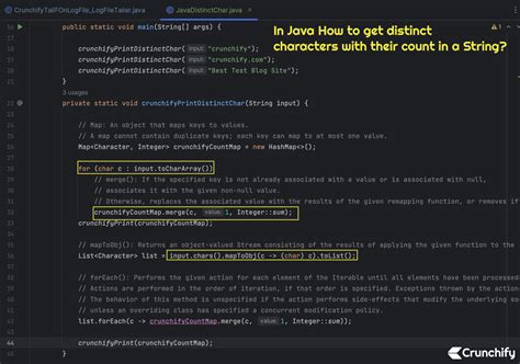 In Java How To Get Distinct Characters With Their Count In A String Crunchify