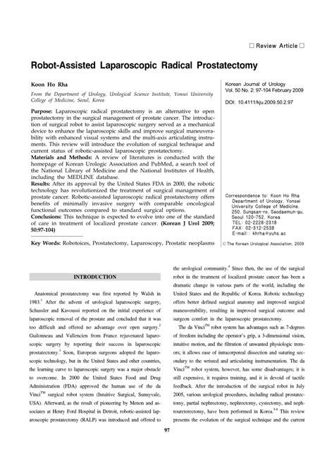 Pdf Robot Assisted Laparoscopic Radical Prostatectomy