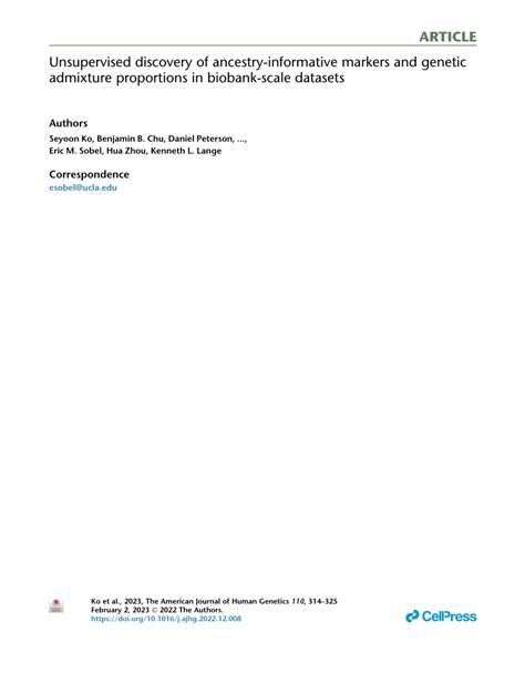 Pdf Unsupervised Discovery Of Ancestry Informative Markers And