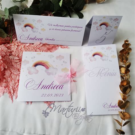 Invitatie Botez Deosebita Curcubeu Si Norisori Acuarela