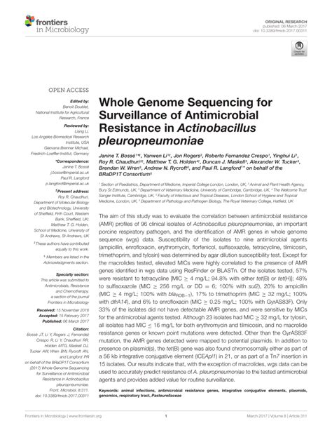 Pdf Whole Genome Sequencing For Surveillance Of Antimicrobial