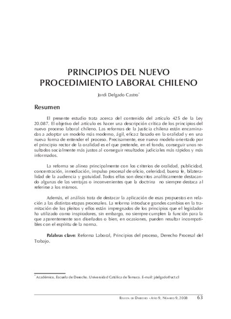 Pdf Principios Del Nuevo Procedimiento Laboral Chileno