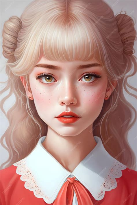 Premium Photo Cute Kawaii Anime Style Young Girl Portrait Drawn
