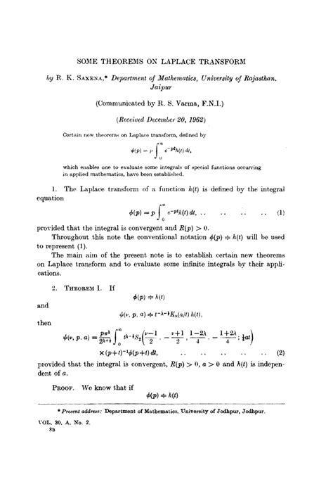 Pdf Some Theorems On Laplace Transform