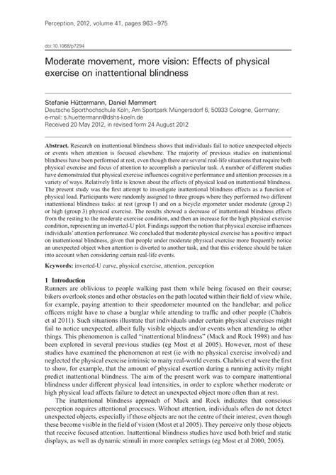 Pdf Moderate Movement More Vision Effects Of Physical Exercise On Inattentional Blindness
