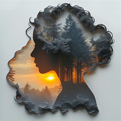 El Bosque De Doble Exposición Dentro De La Silueta De Una Hermosa Chica