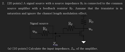 Solved A Signal Source With A Source Impedance Rs Is Connected To The Common Source Amplifier
