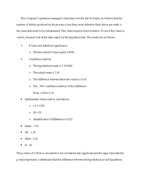 6 1 Data Set Homework Hypothesis Testing On Data Set 2 The Companys