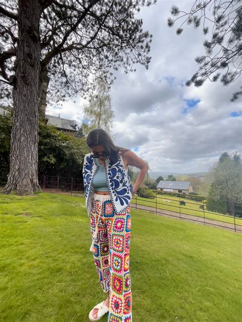 Granny Square Flare Trousers With Drawstring Waist Wild Orange Tree