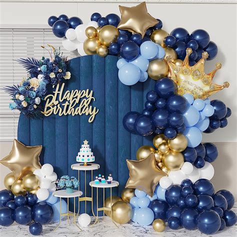Navy Blue Balloon Garland Arch Kit Chrome Gold White Balloons With