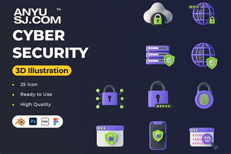 25款3d渲染网络安全图标插画设计包cyber Security 3d Icons 安鱼设计资源丨优质平面设计资源共享站