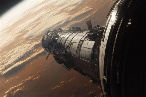 Spacecraft Docked At A Martian Space Station With Earth Visible In The Distance A Space Station