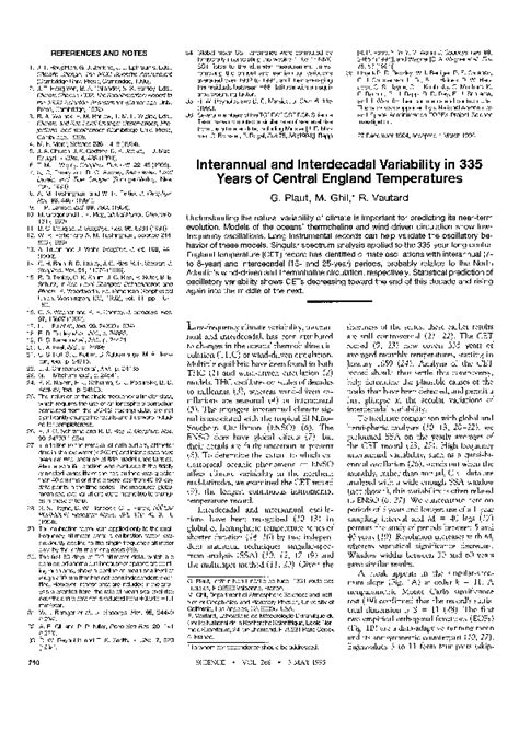 Pdf Interannual And Interdecadal Variability In 335 Years Of Central England Temperatures