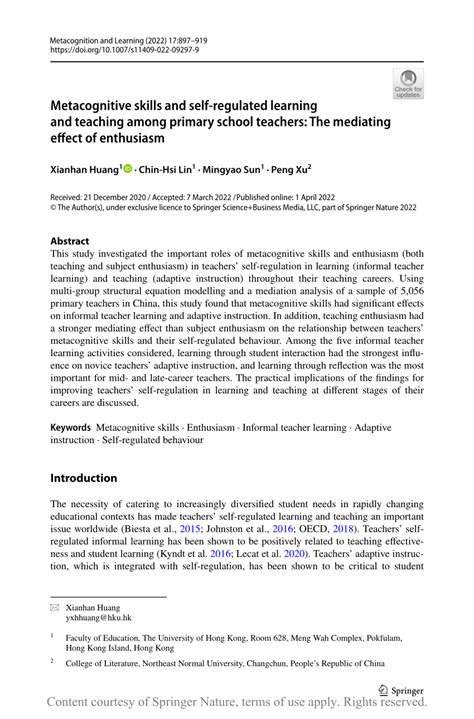 metacognitive skills and self regulated learning and teaching among
