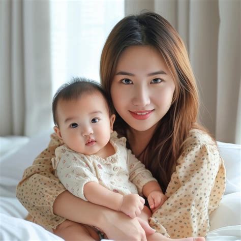 Premium Photo Mother With Baby Posing In A Homely Setting