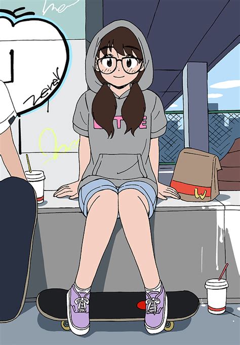 Safebooru 1girl 49s Aragon Black Hair Blue Shorts Blue Sky Cup