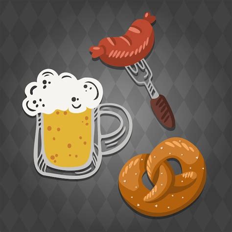 Premium Vector Cute Funny Happy Glass Of Beer Pretzel And Sausage