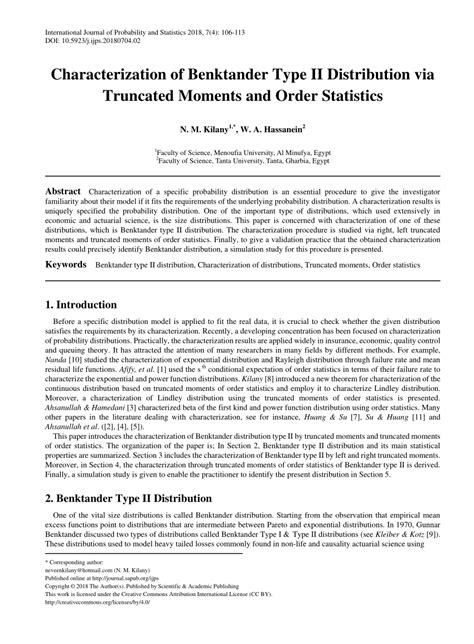 Pdf Characterization Of Benktander Type Ii Distribution Via Truncated Moments And Order Statistics
