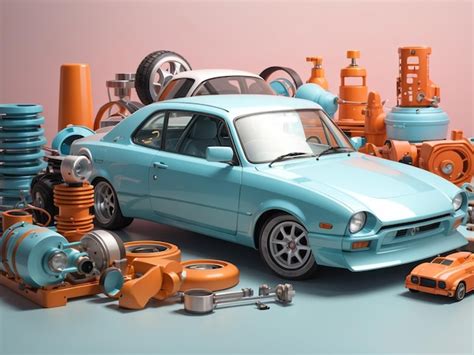 Premium Ai Image Set Of Car Parts 3d Renderings