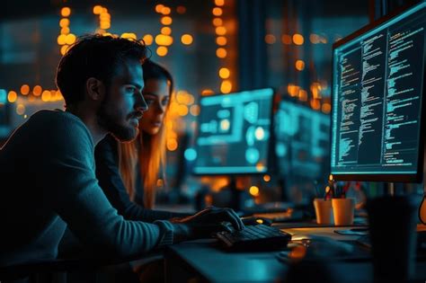 Business People Computer And Night Teamwork With Planning Collaboration Or Problem Solving At