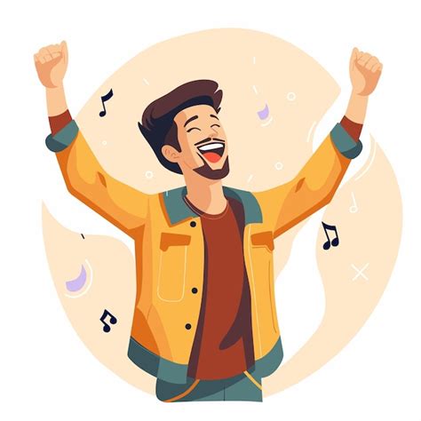 Joven Feliz Bailando Y Cantando Ilustración Vectorial Al Estilo De