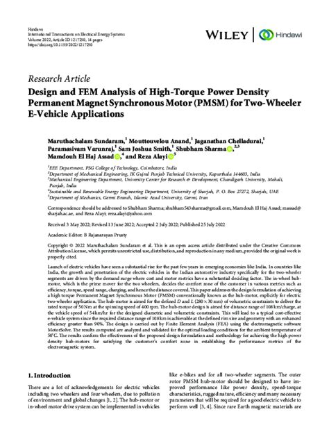 Pdf Design And Fem Analysis Of High Torque Power Density Permanent Magnet Synchronous Motor
