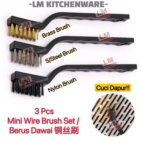 3PCS MINI WIRE BRUSH SET STEEL BRASS NYLON BRUSH METAL RUST DIRT