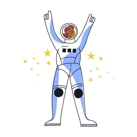 Astronautenfrau Im Raumanzug Und In Der Flachen Vektorillustration Des