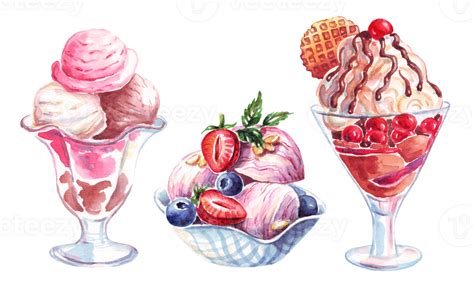 Ice Creams Set Watercolor Illustration 23253701 Png