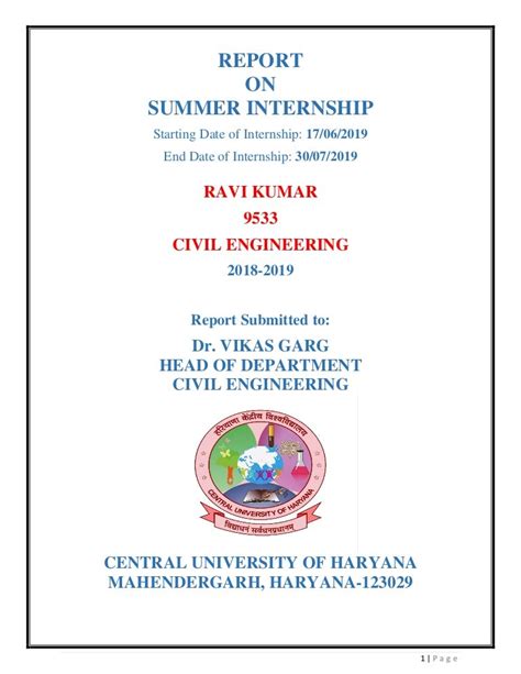 Summer Internship Report Of Civil Engineering In Construction Site