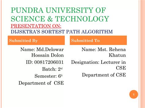 Dijsktras Sortest Path Algorithm Ppt