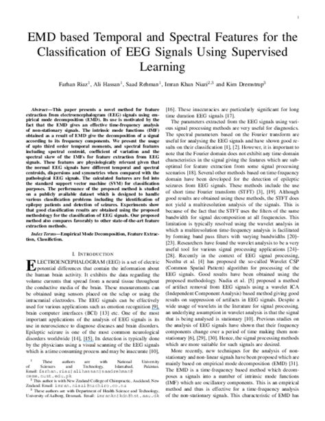 Pdf Emd Based Temporal And Spectral Features For The Classification Of Eeg Signals Using