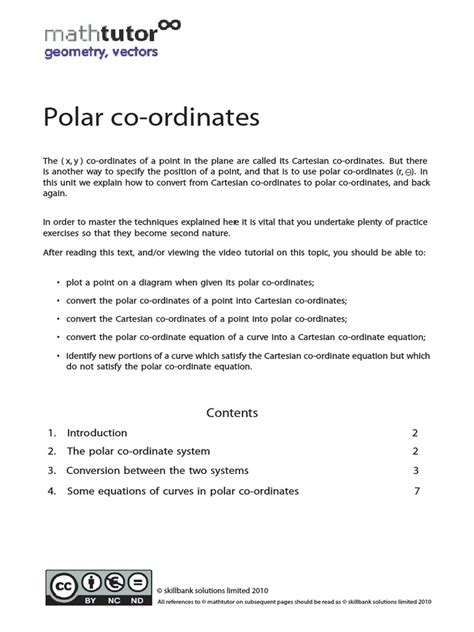 Polar Co Ordinates Pdf Coordinate System Cartesian Coordinate System