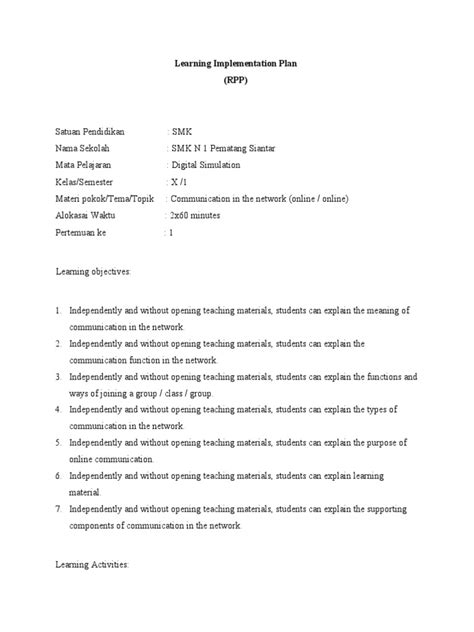 Learning Implementation Plan Pdf