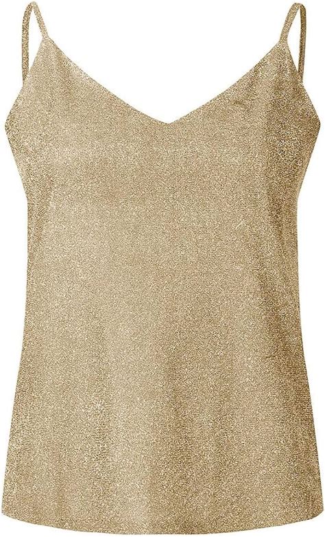 WANGTIANXUE Weste Damen Glitzer Pailletten Tank Tops Gold