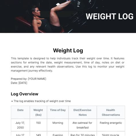Free Weight Log Template To Edit Online