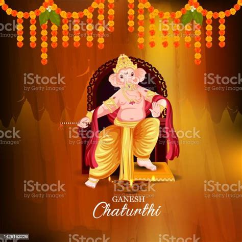 해피 가네쉬 차투르티 축하 카드의 인도 축제 영주 가네샤의 벡터 일러스트 레이 션 Ganesh Chaturthi에 대한 스톡