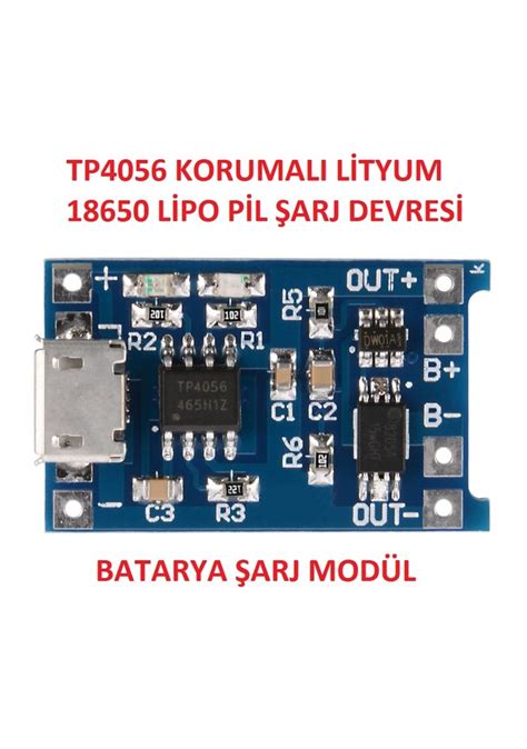 Korumalı Lityum Pil Şarj Devresi Modülü Tp4056 1a 18650 Battery C